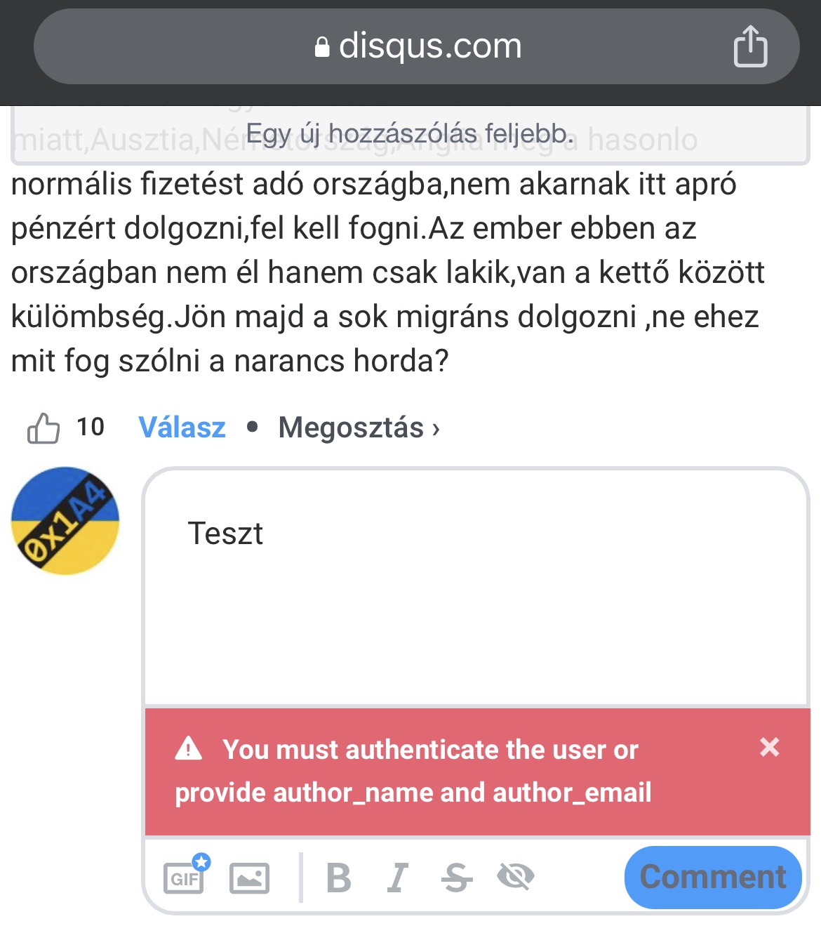 Disqus - You must authenticate the user or provide author_name and ...