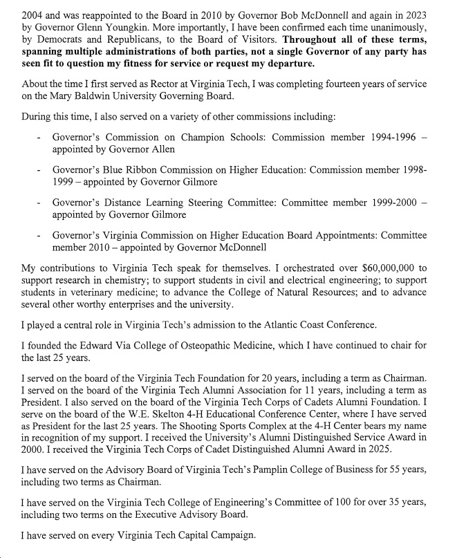 Gov. Spanberger Removes VA Tech Rector John Rocovich, "Effective ...