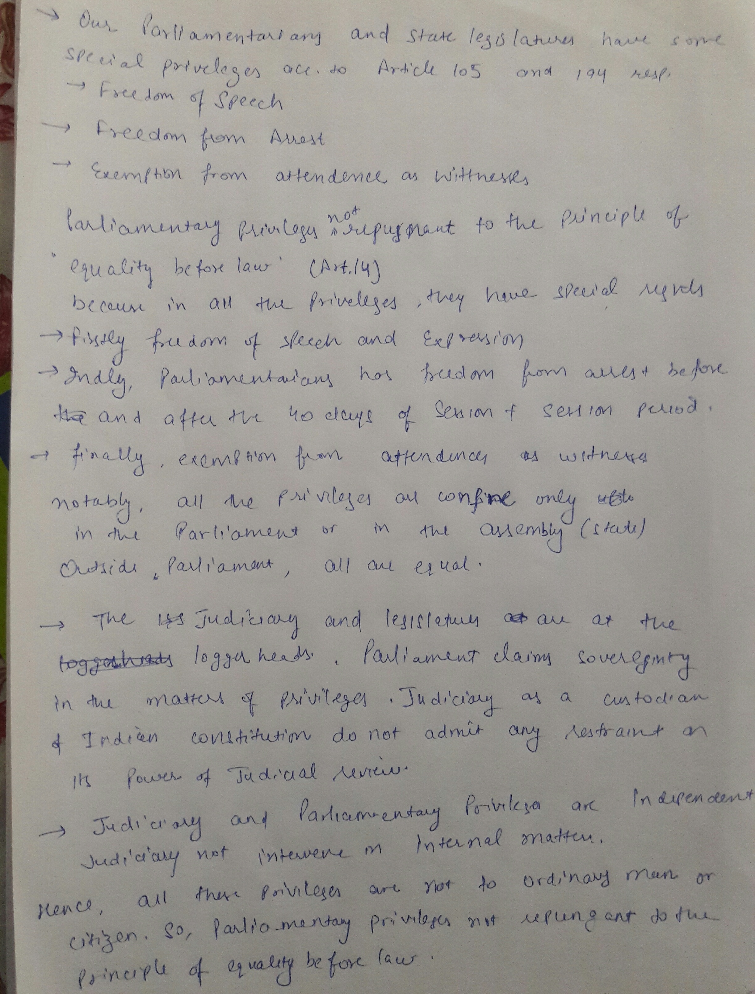 1. Are parliamentary privileges repugnant to the principle of ‘equality ...