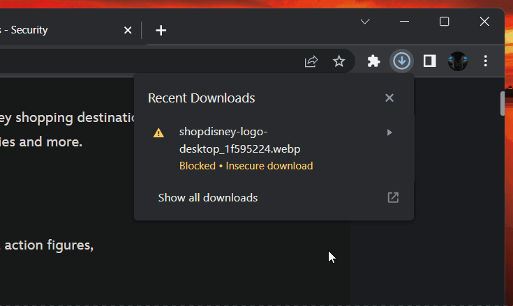 Microsoft Edge will display a warning when trying to download files ...