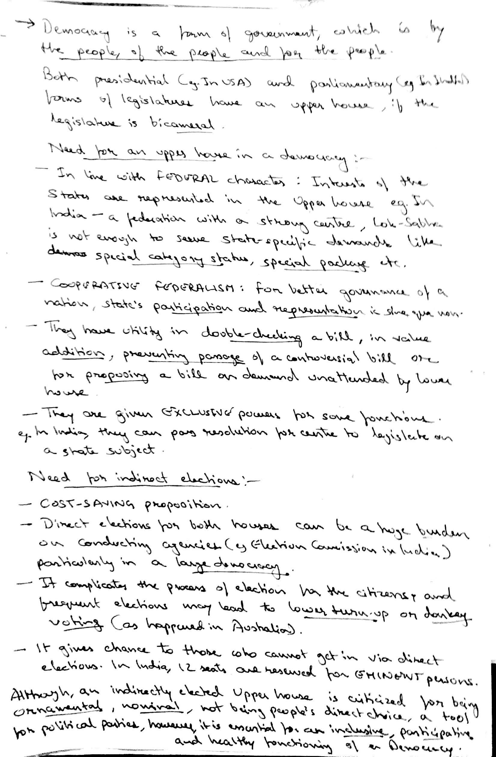 3. Why is it important to have an indirectly elected upper house in a ...