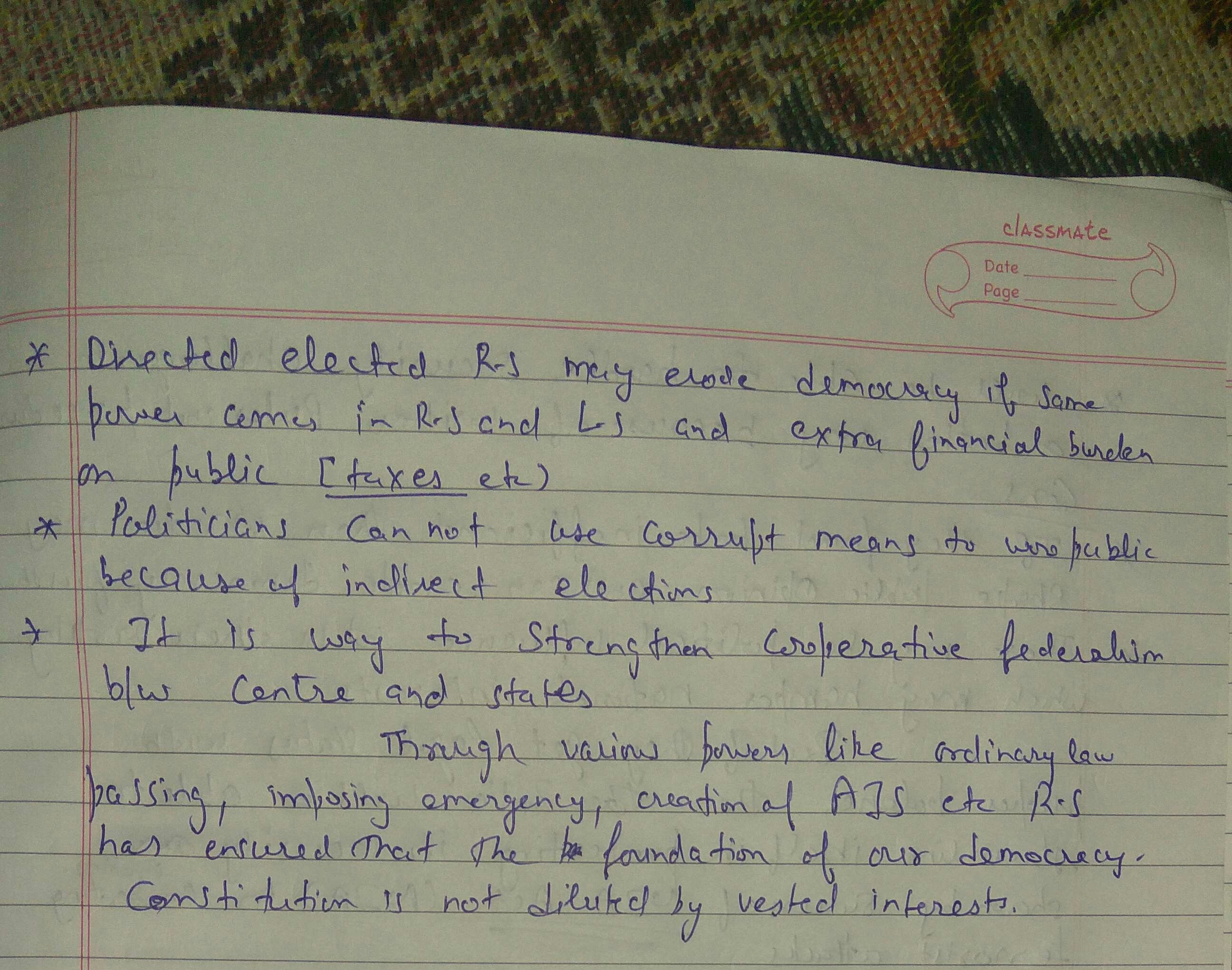 3. Why is it important to have an indirectly elected upper house in a ...