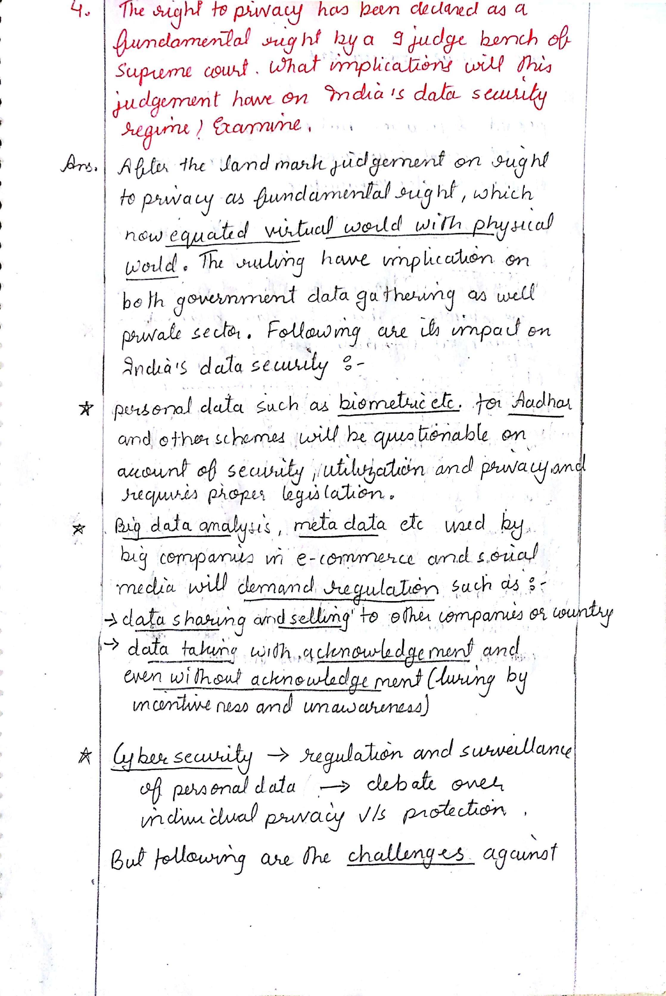4. The right to privacy has been declared as a fundamental right by a 9 ...