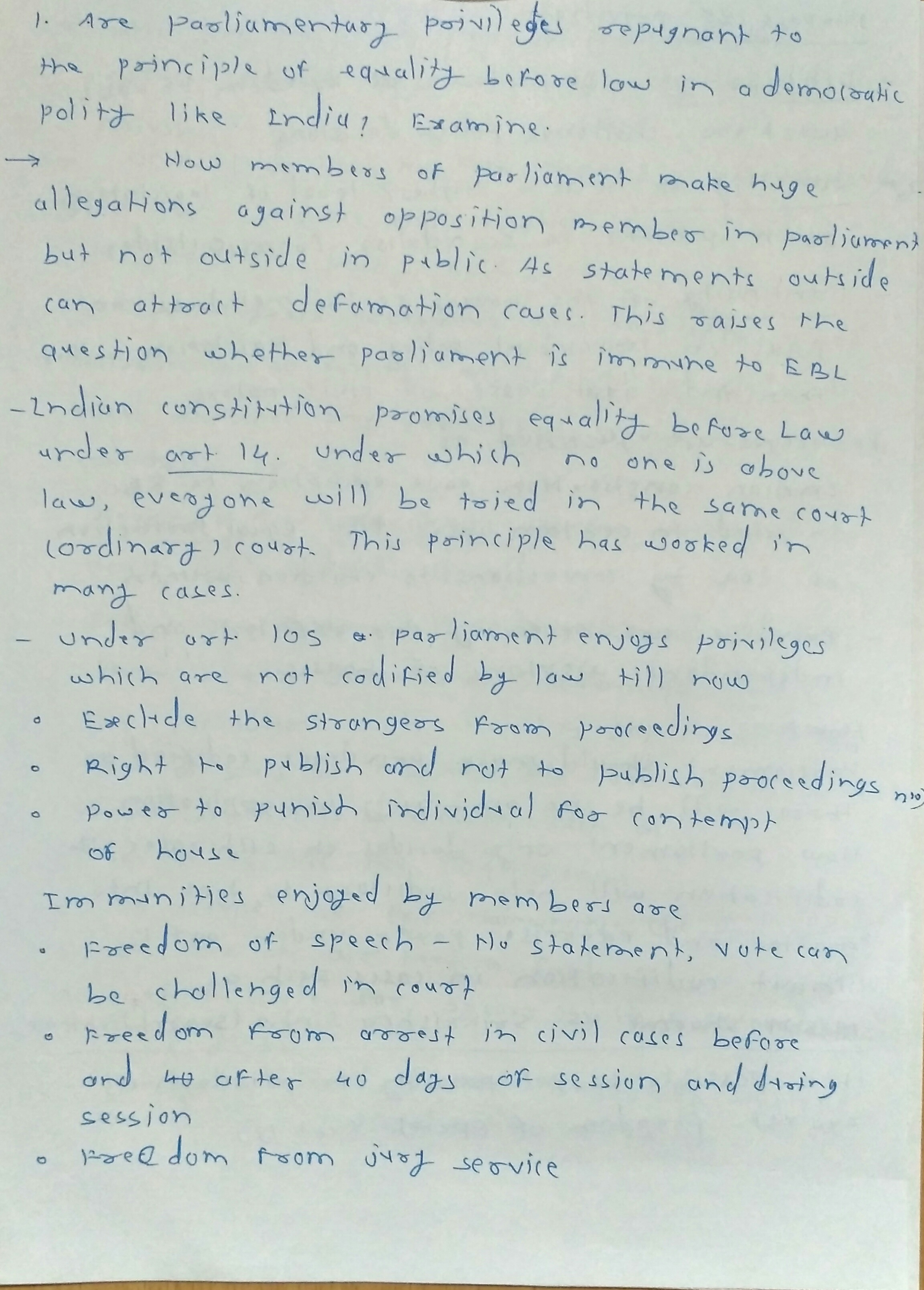 1. Are parliamentary privileges repugnant to the principle of ‘equality ...
