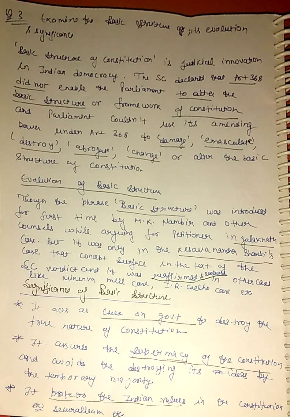 3. Examine the doctrine of basic structure, its evolution and ...