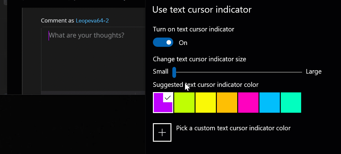 Microsoft adds a new "text cursor indicator" in Ease of Access. : r ...