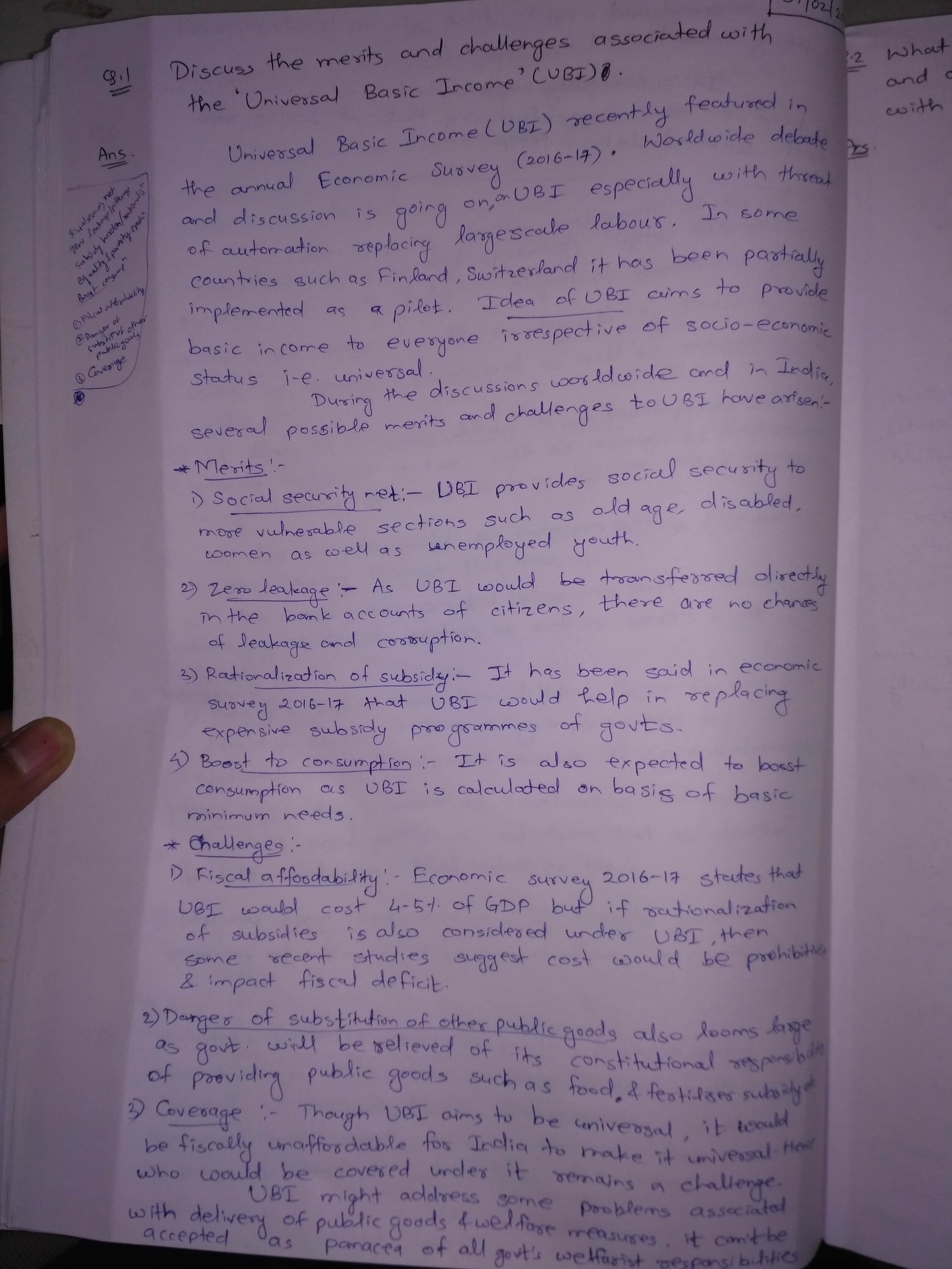 4. Discuss the merits and challenges associated with ‘Universal Basic ...