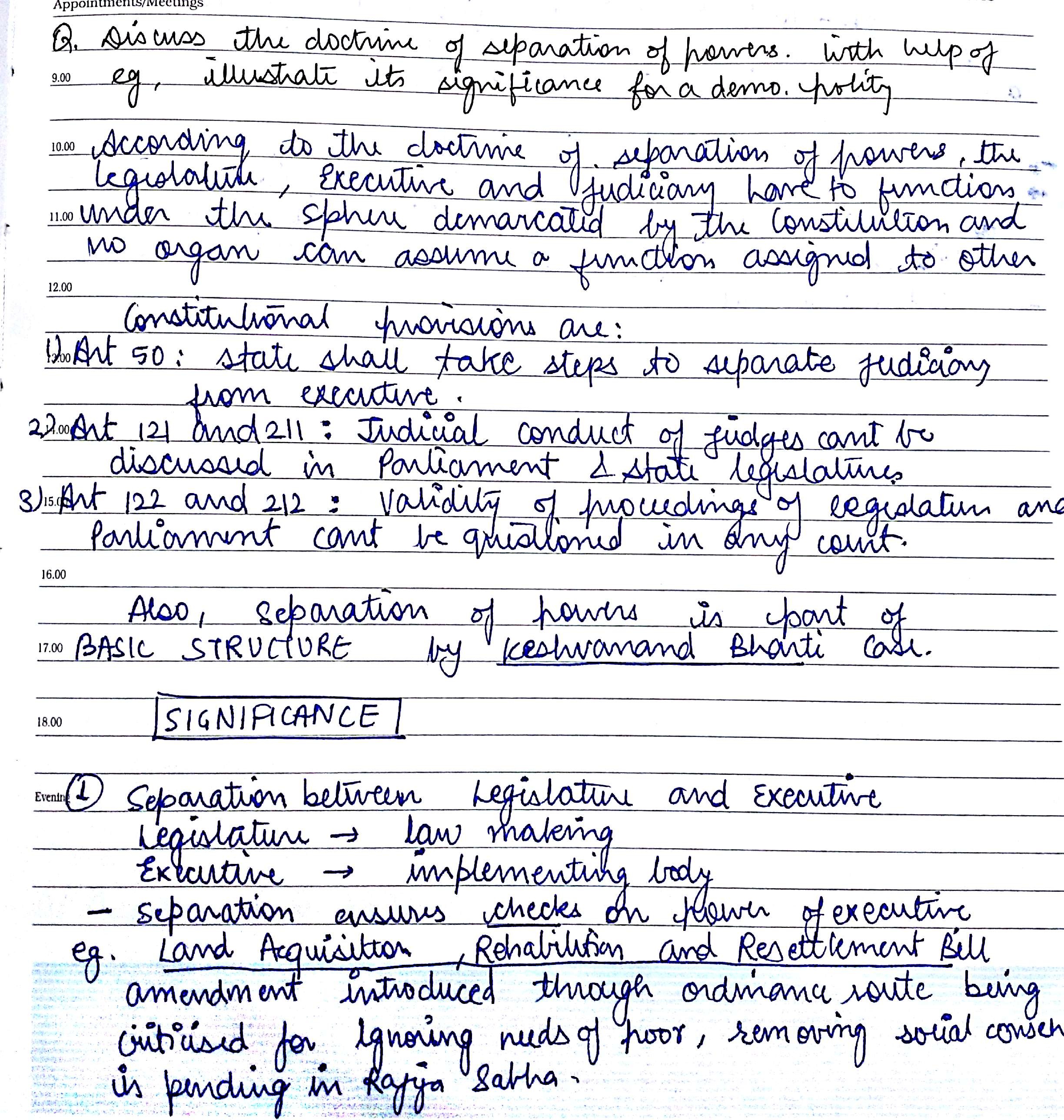 1. Discuss the doctrine of separation of powers. With the help of ...