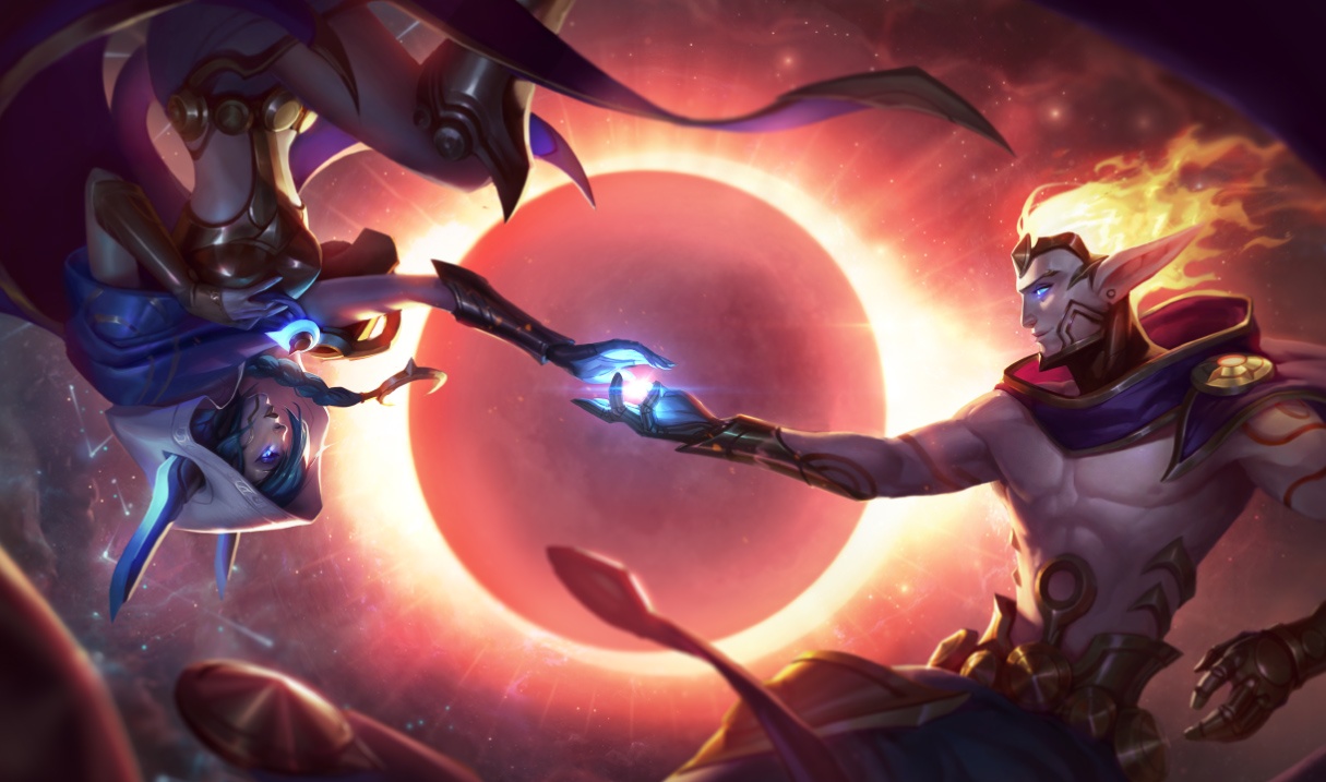 Cosmic Dust Xayah and Cosmic Dawn Rakan Splash Art by Xayah-and-Rakan ...