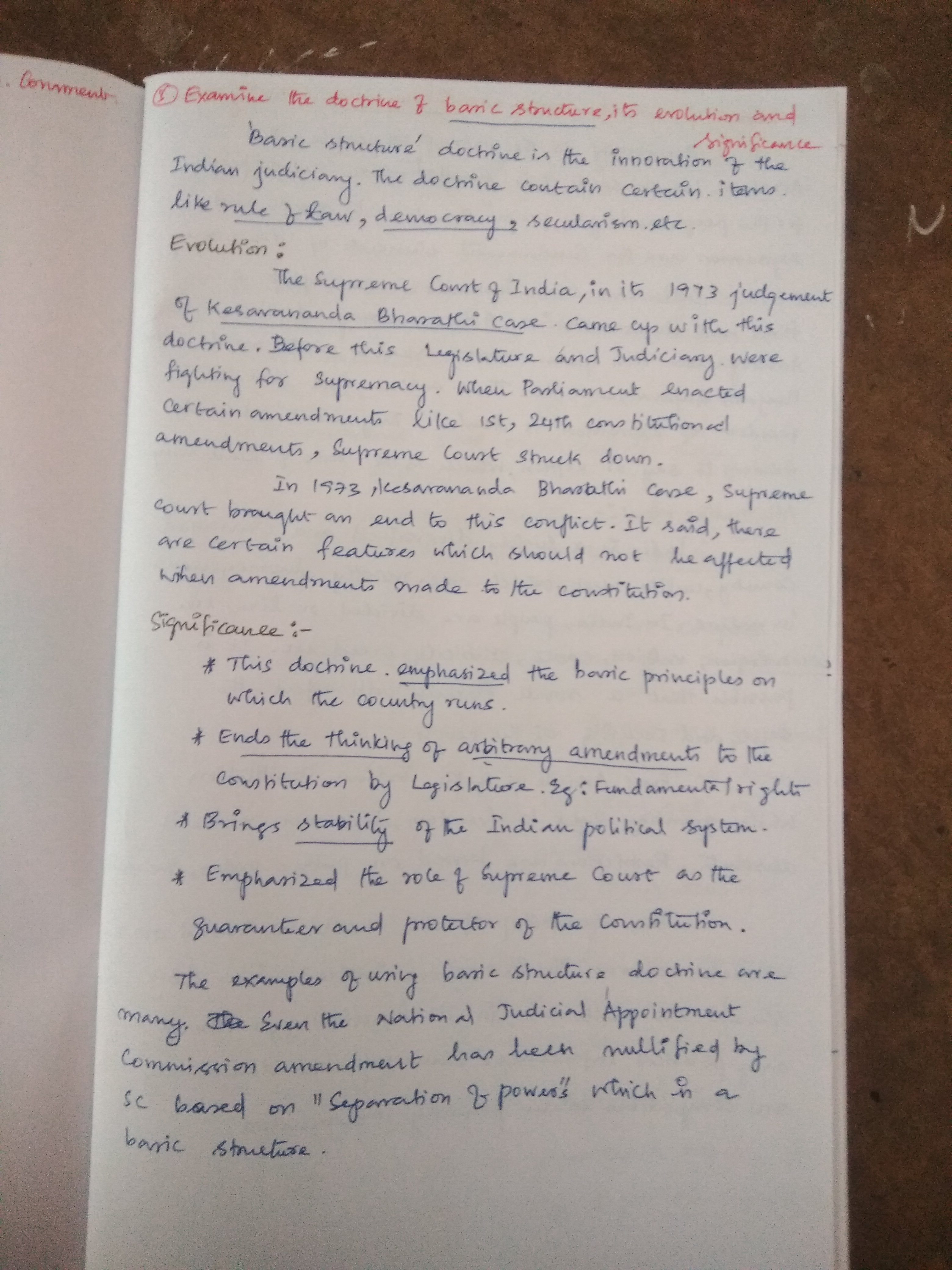 3. Examine the doctrine of basic structure, its evolution and ...