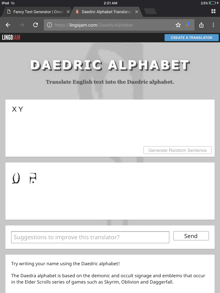 Daedric Alphabet Translator ― LingoJam