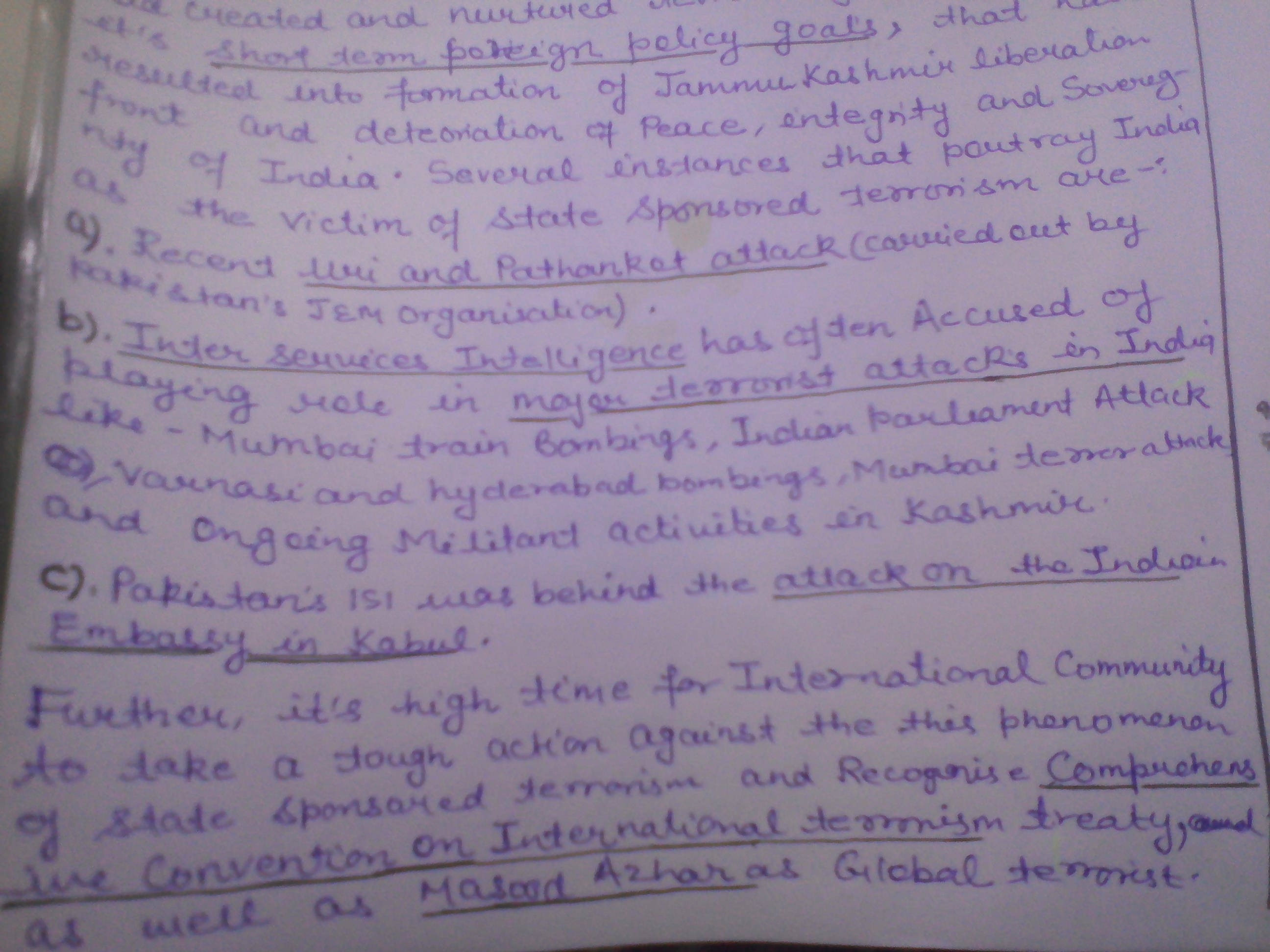 2. What is ‘state sponsored terrorism’? Give suitable examples. Is ...