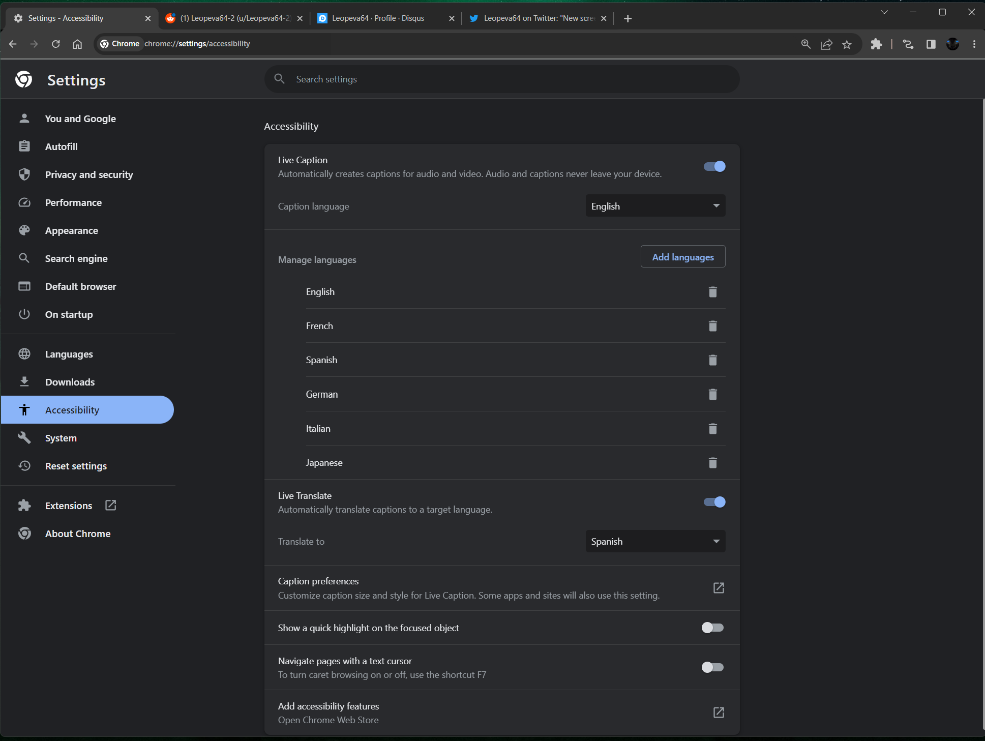 Chrome's caption settings page has a new UI with some new features ...