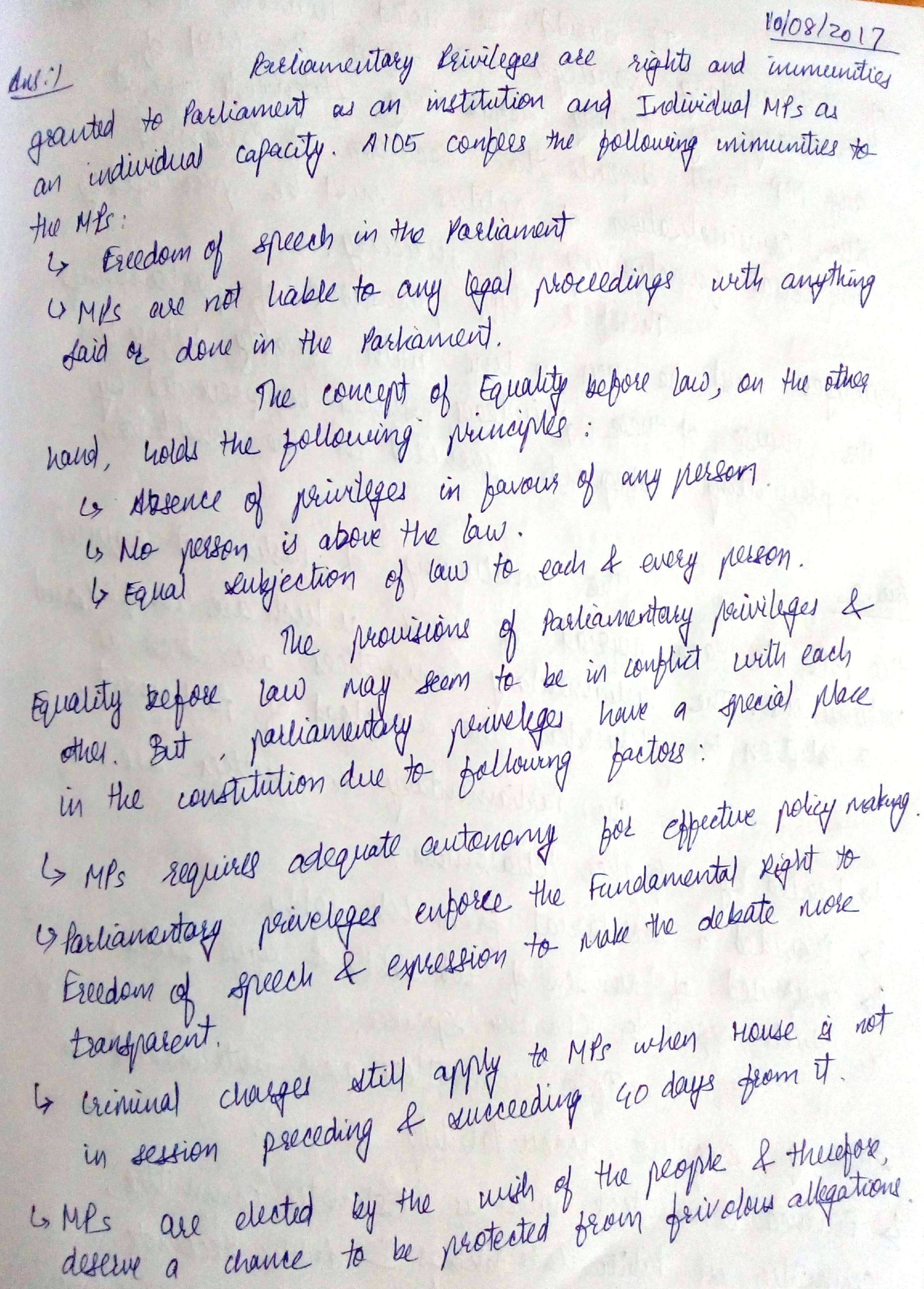 1. Are parliamentary privileges repugnant to the principle of ‘equality ...