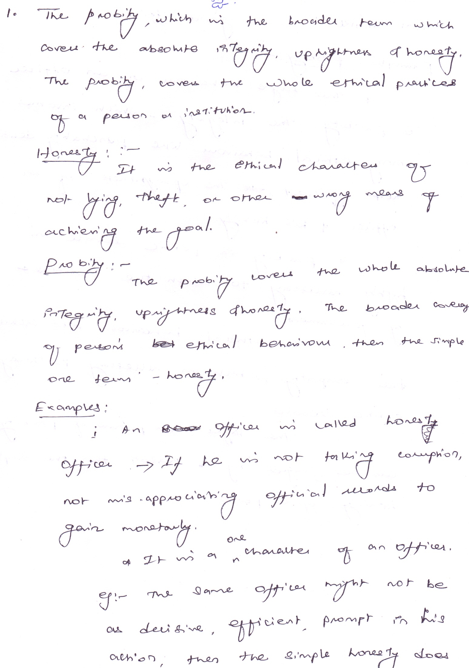 1. What is the difference between honesty and probity? Explain by ...