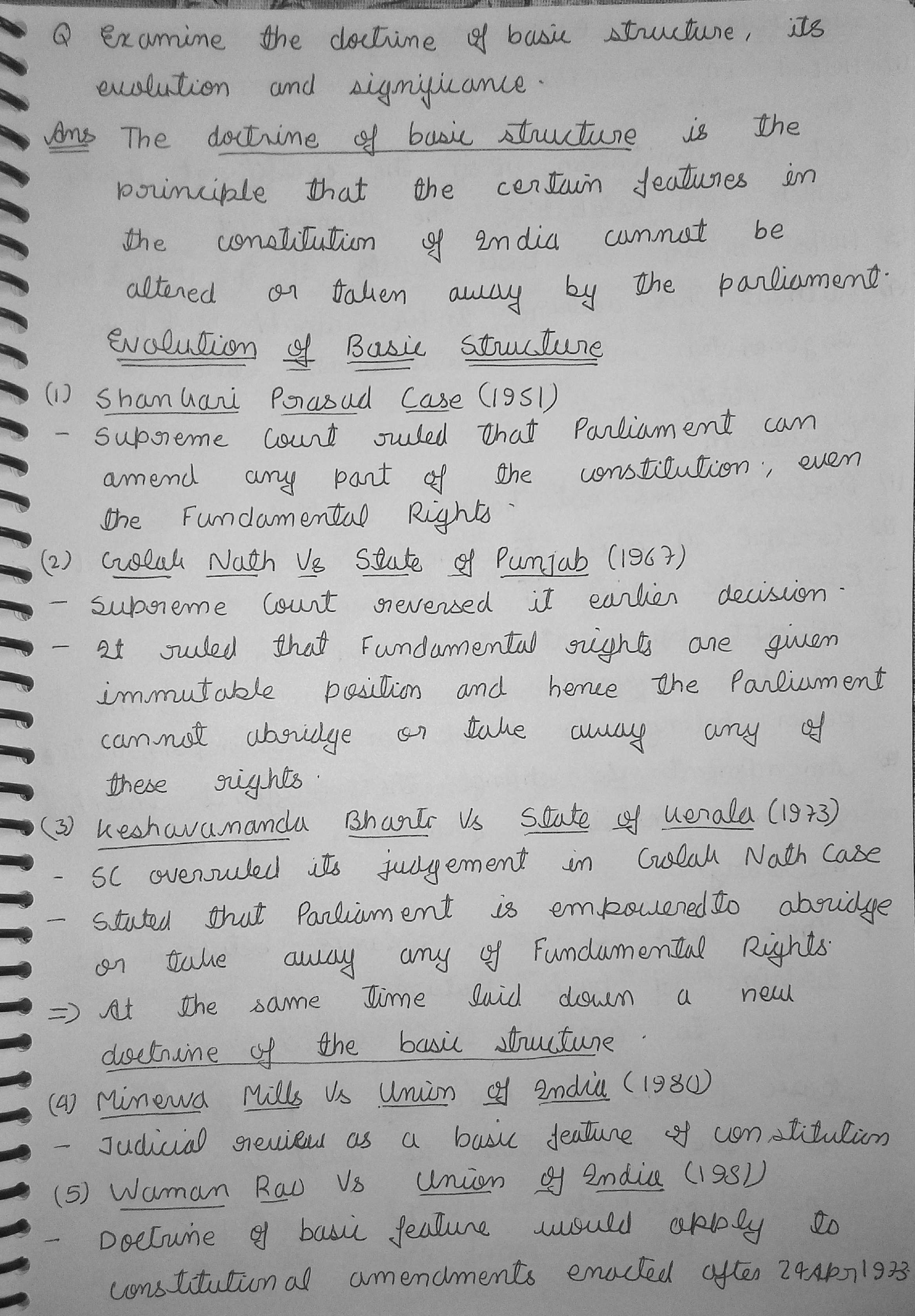 3. Examine the doctrine of basic structure, its evolution and ...