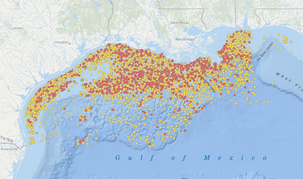 Map of Oil Rigs in the Gulf of Mexico