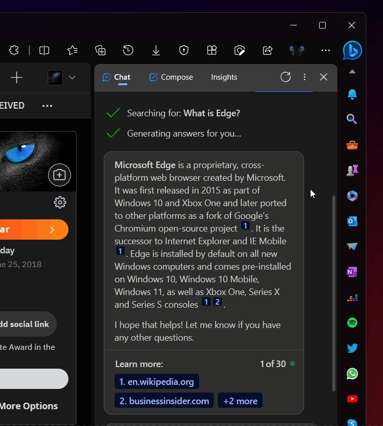 Bing Chat per Edge: nuove funzioni potenziano l'esperienza utente