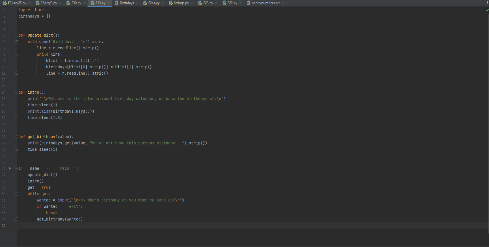 33 Birthday Dictionaries Solutions