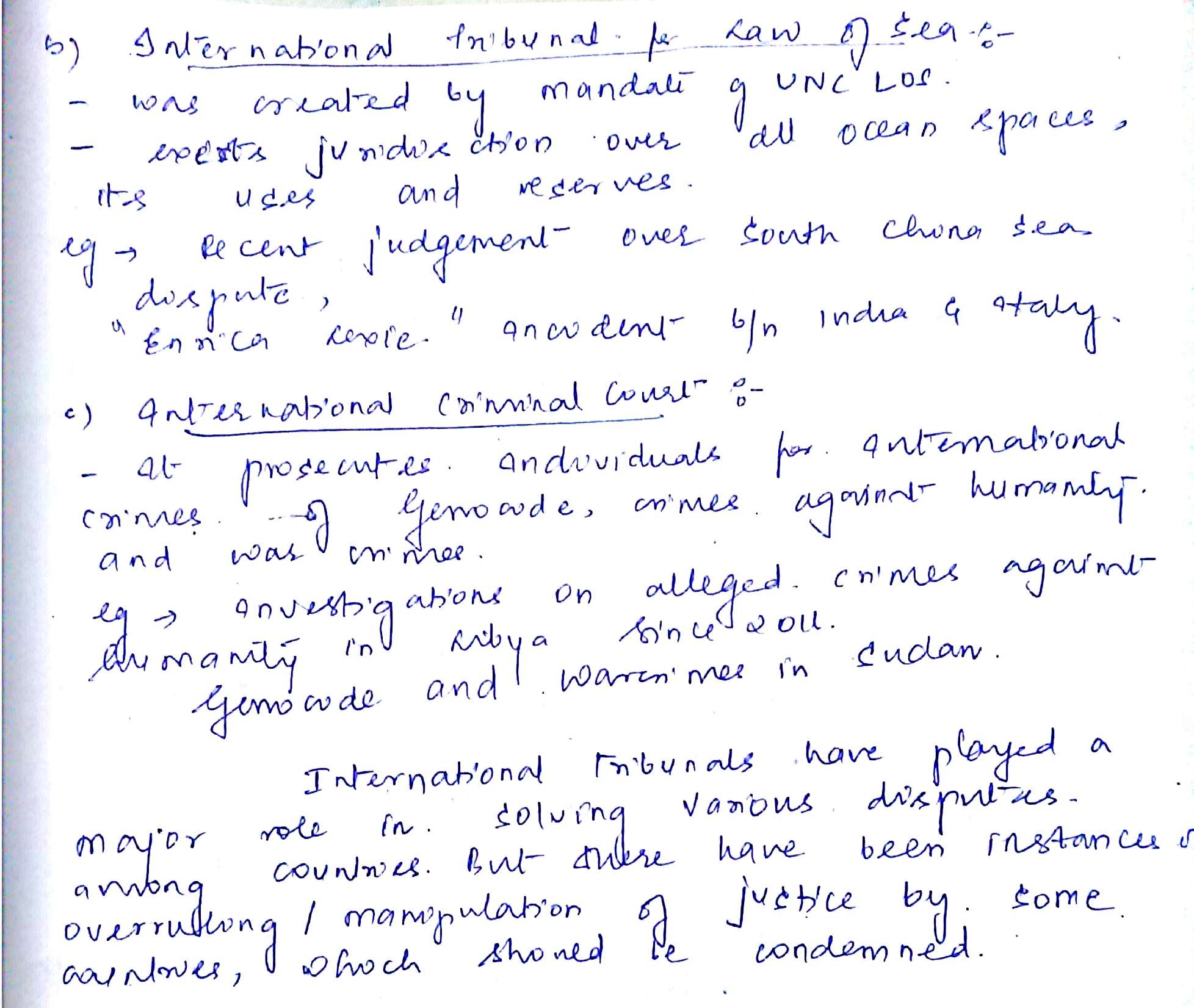 2. What are international tribunals? By taking suitable examples ...