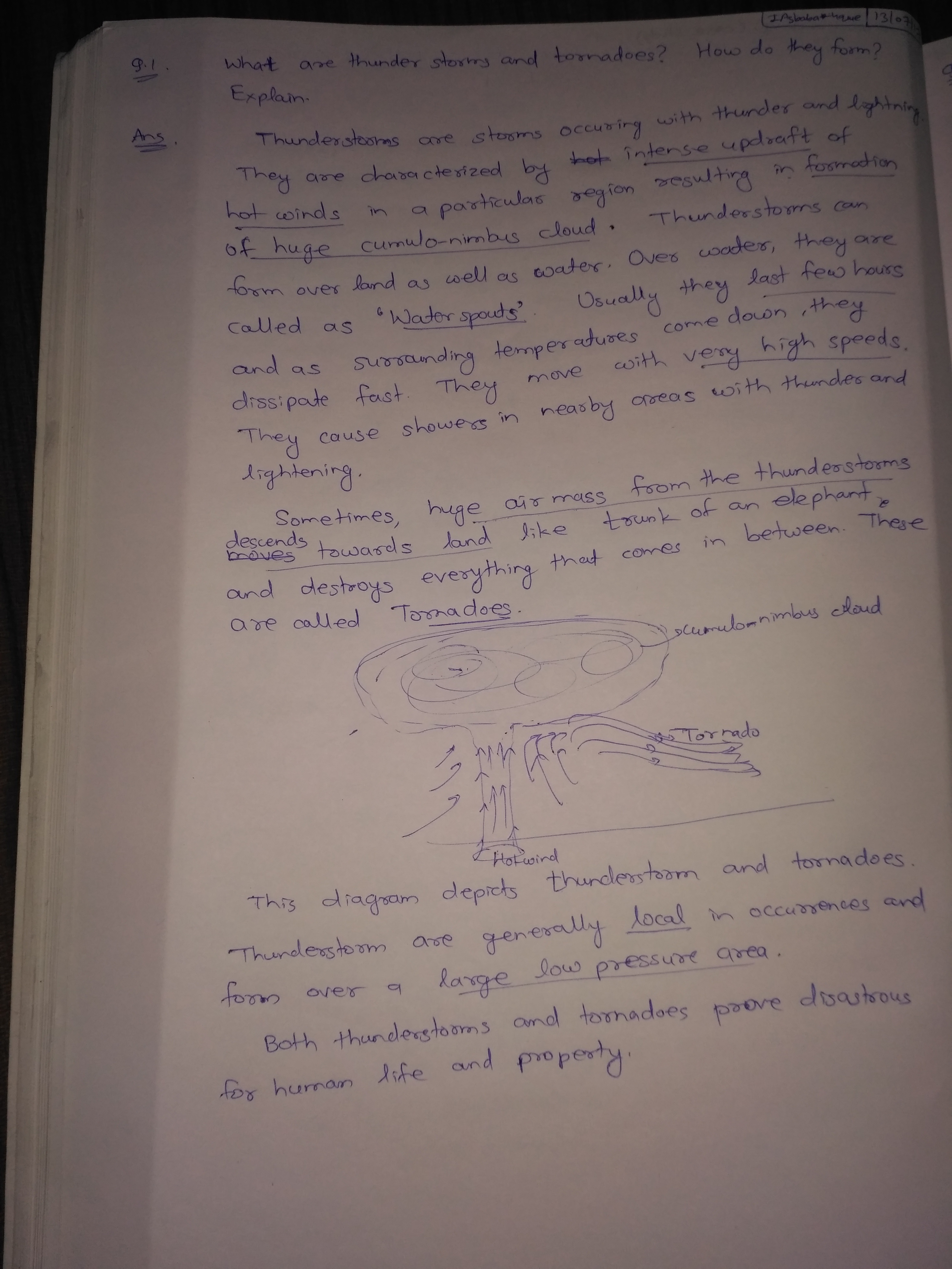 1. What are thunderstorms and tornadoes? How do they form? Explain ...