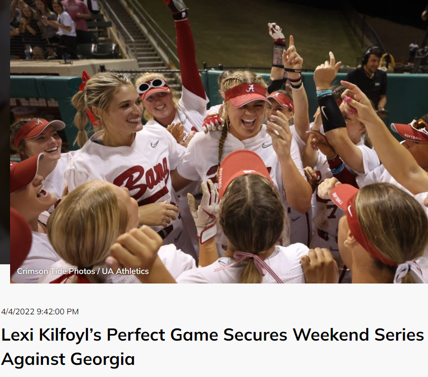 Lexi Kilfoyl Pitches Perfect Game as Bama Run Rules UGA 9-0 - Robo coach