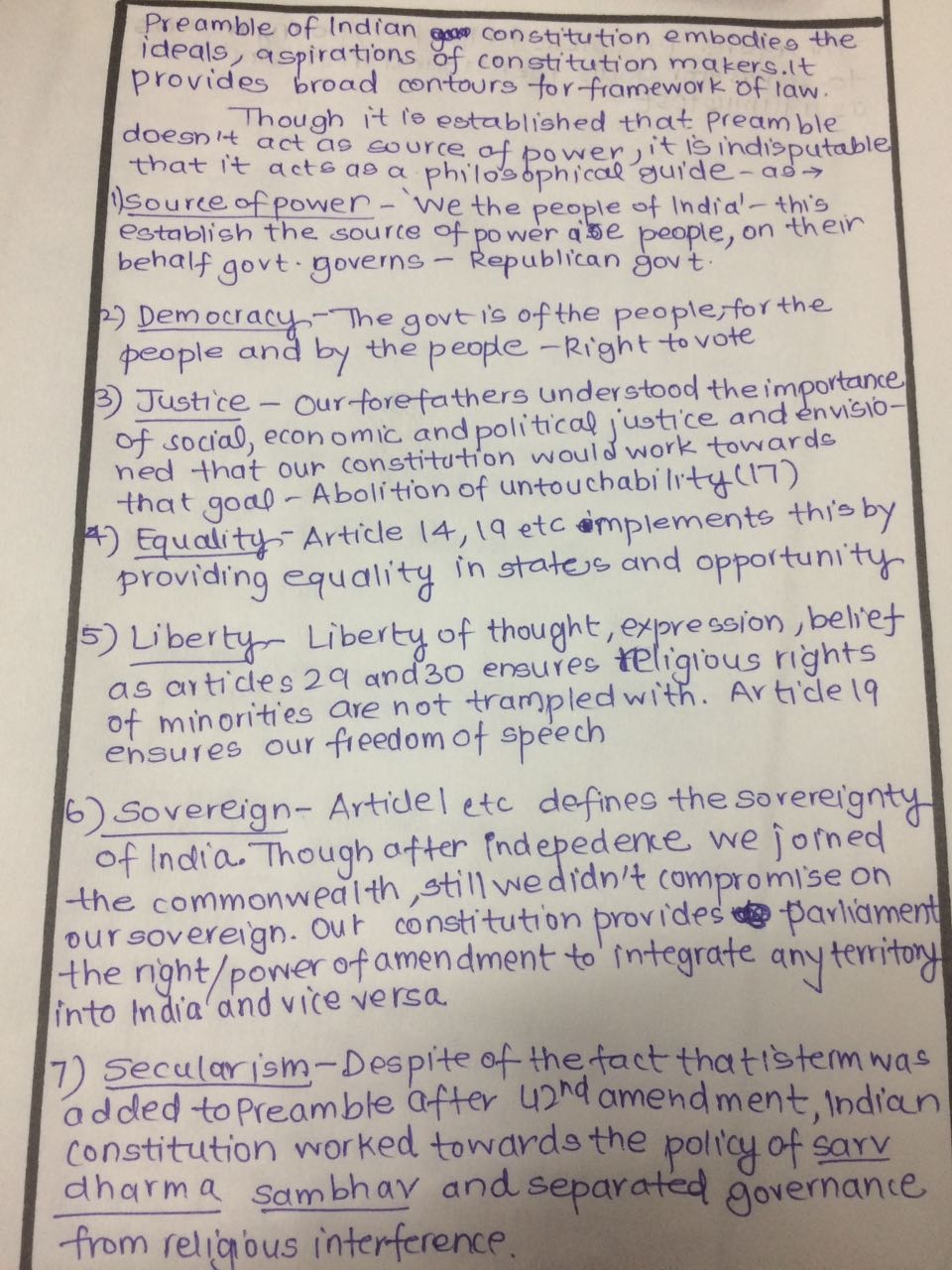 2. Preamble is the philosophical key to the Constitution. Comment ...