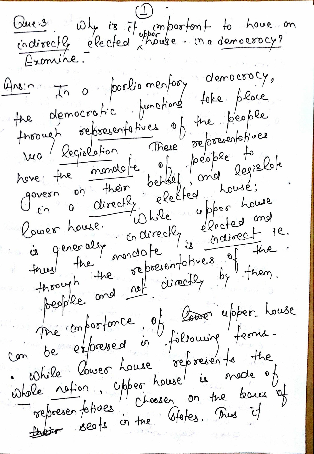 3. Why is it important to have an indirectly elected upper house in a ...