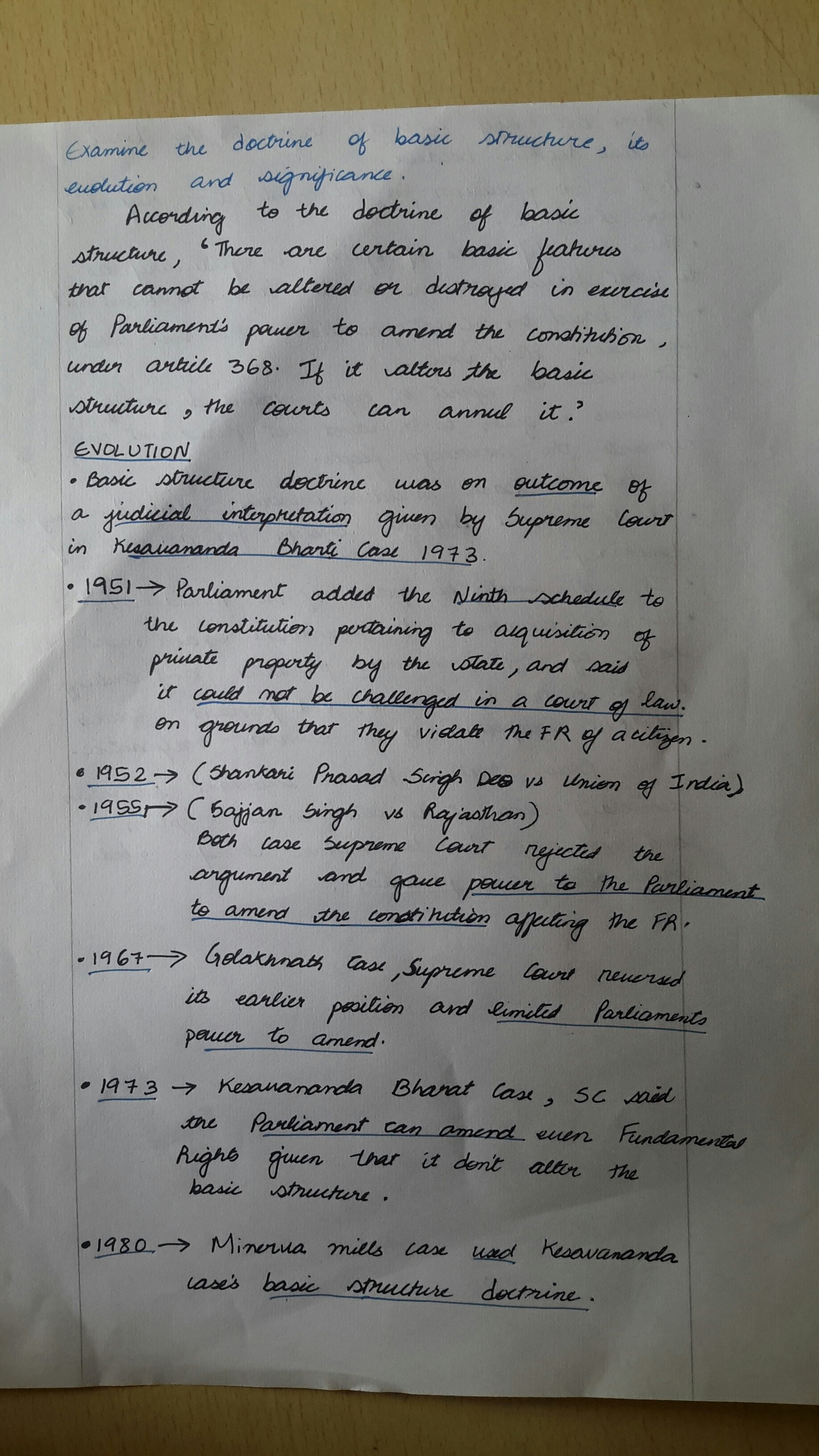 3. Examine the doctrine of basic structure, its evolution and ...