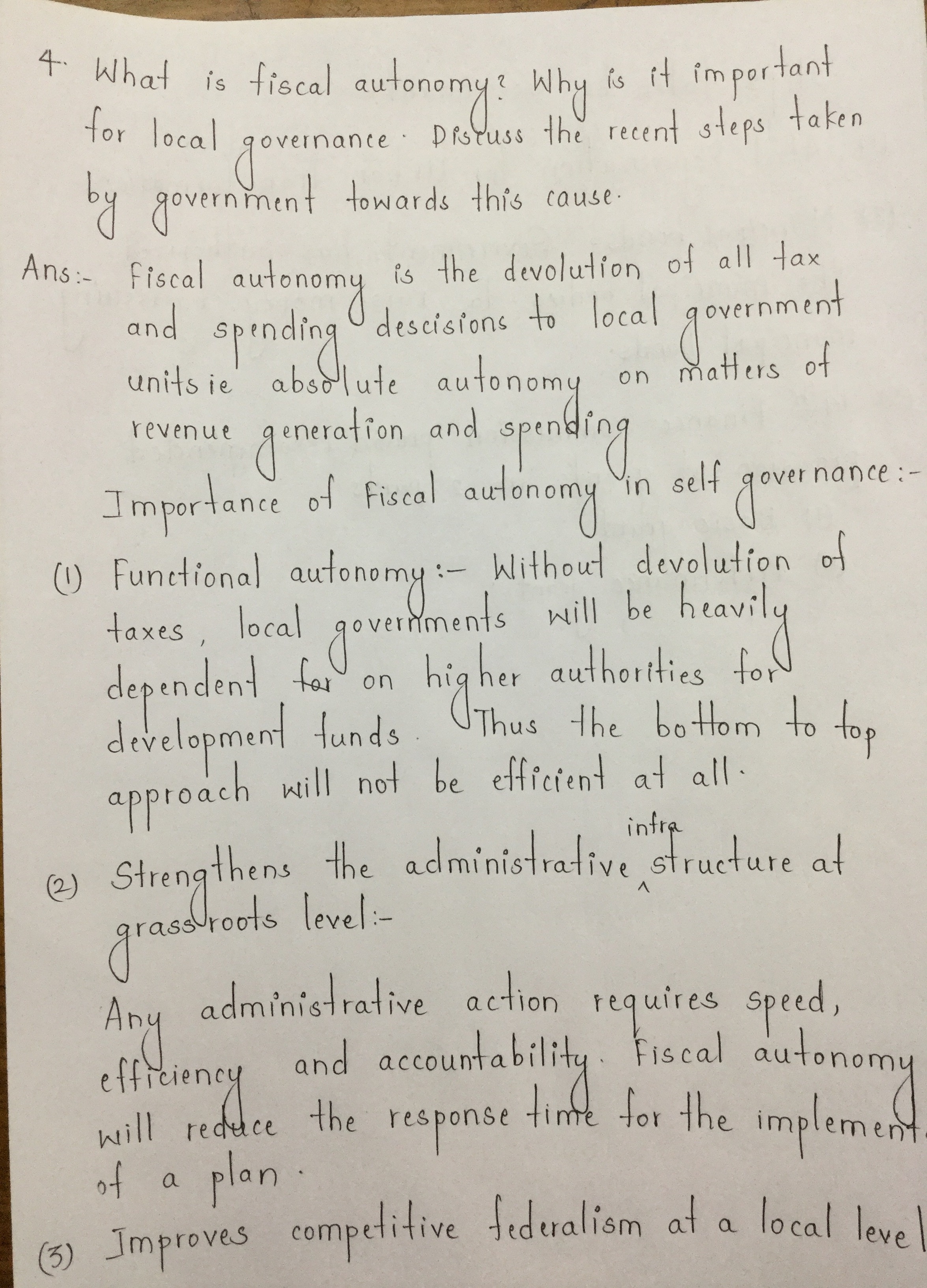 4. What is fiscal autonomy? Why is it important for local governance ...