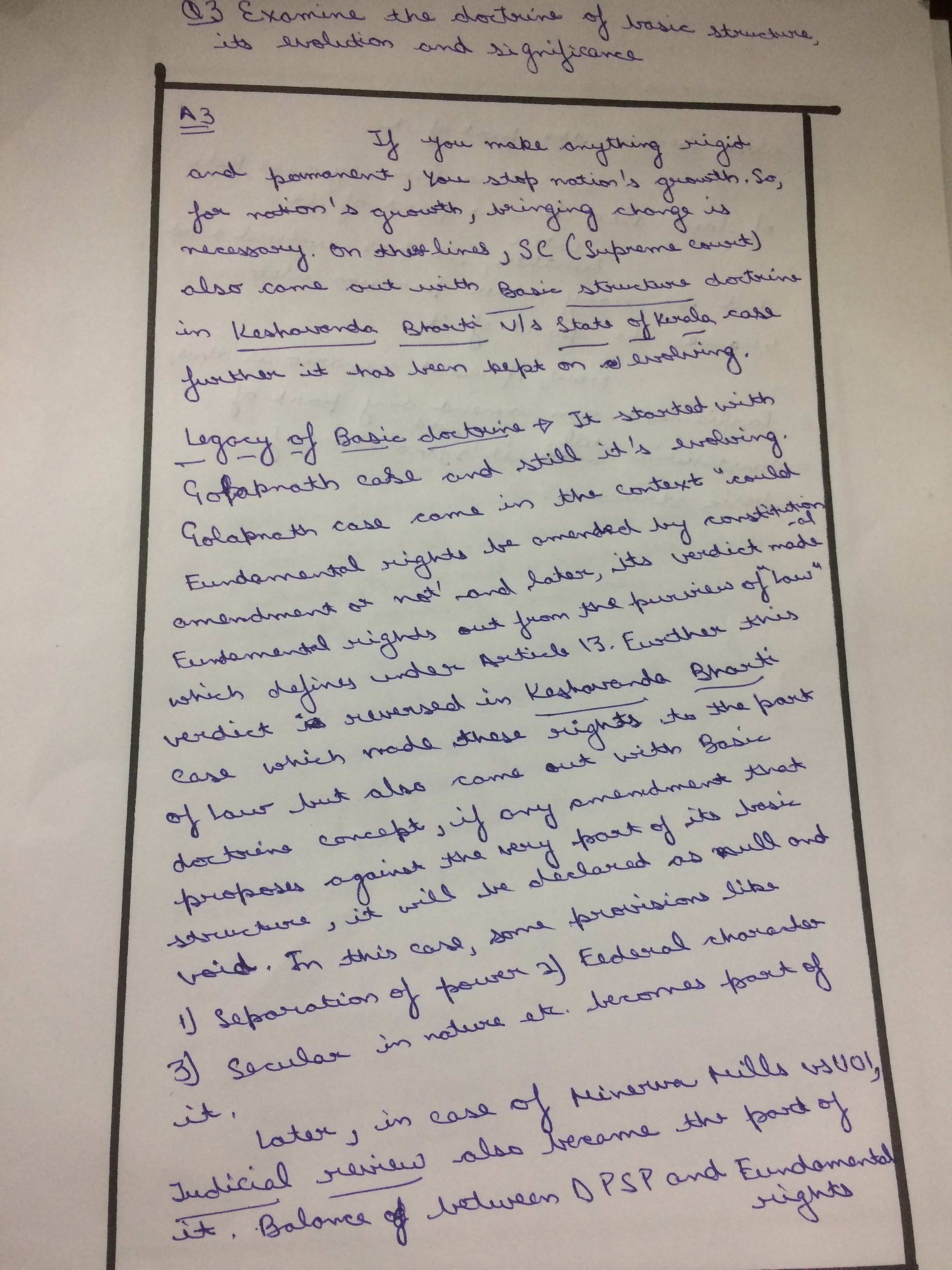 3. Examine the doctrine of basic structure, its evolution and ...