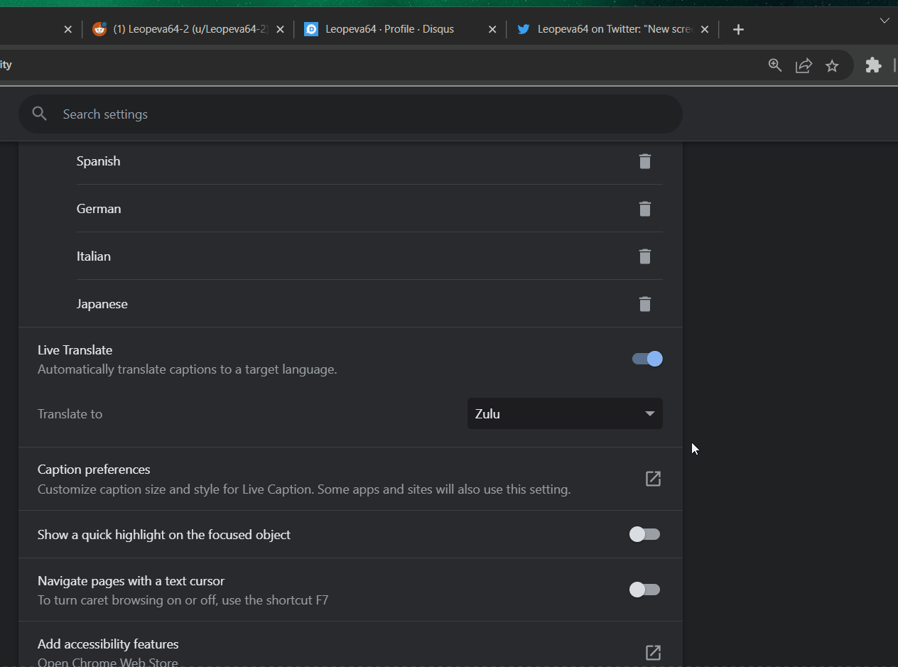 Chrome's caption settings page has a new UI with some new features ...